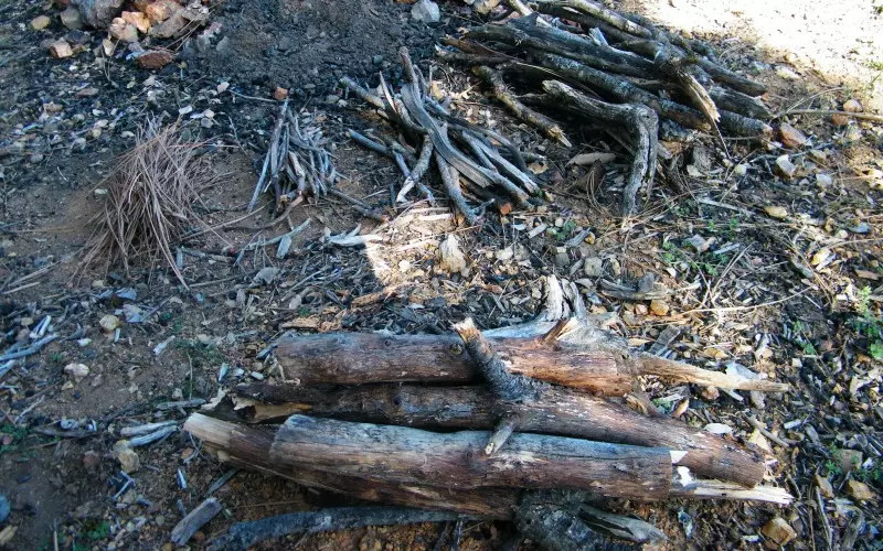 Sammelje al jo brânstof Fuortendaliks foardat jo in fjoer begjinne, sammelje alle beskikbere brânstof om jo hinne. Oars, de folgjende kear as jo yn 't djipte tsjuster stappe, sykje jo in oare tûke, kin it fjoer folslein útgean of, krekt oarsom, sûnder mjitte opfalle. It is goed om droech oanstekken (húskepapier of krante) by jo te hawwen om it fjoer flugger te brânen. In betochtsume stap is om in lichtere floeistof mei te nimmen op jo kuiertocht as garânsje dat it fjoer definityf sil oanstekke. Nimmen garandeart ommers dat d'r droege brânstof is wêr't jo hinne geane.