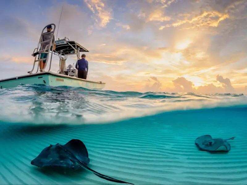 Stingrays nálægt Cayman Islands, vinsæll úrræði í Karíbahafi.