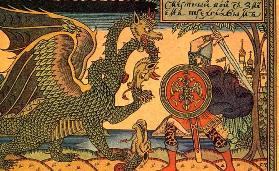 Serpent Gorynych Questa è quasi l'incarnazione principale del male nella mitologia russa. Il serpente Gorynych era raffigurato su diverse teste (il più delle volte circa tre), sapeva volare e di solito viveva in un certo "ponte di Kalinov", lungo il quale le anime del defunto passavano nel regno dei morti, cioè può abbastanza essere paragonato al greco Cerberus, che ha anche protetto l'altro mondo dall'invasione dall'esterno.