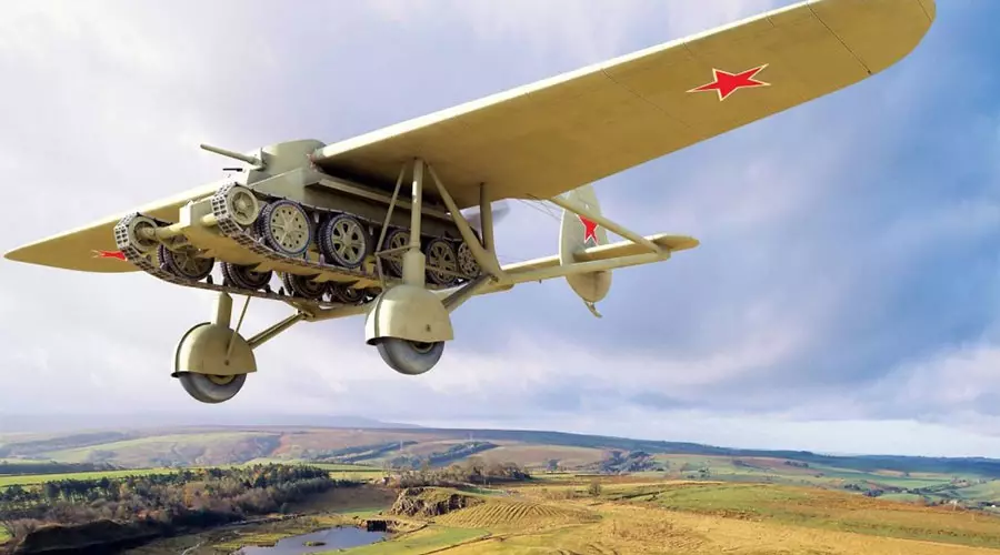 Flying Tank E gepanzert Gefier dat fäeg ass duerch d'Loft ze beweegen. An dëst ass keng Legend: am Joer 1941 krut de Chefingenieur vum Fligerdepartement vum People's Commissariat, Oleg Antonov, eng Uerdnung fir de Projet vun engem richtege Fluchpanzer ëmzesetzen. Den Antonov huet den T-60 Liichtbehälter als Basis geholl an huet et mat véier Sperrholzflügel ausgestatt. Den Tank gouf duerch d'Loft vun engem Fliger geschleeft an dann direkt op de Feind geflunn. D'A-40 ass eigentlech geflunn, awer net wäit. Den TB-3 Bomber konnt d'Fluchstabilitéit net garantéieren an um Ennpunkt ass den Tank einfach op de Buedem gefall. De Projet gouf zougemaach, obwuel et wierklech Perspektive fir d'Entwécklung waren.