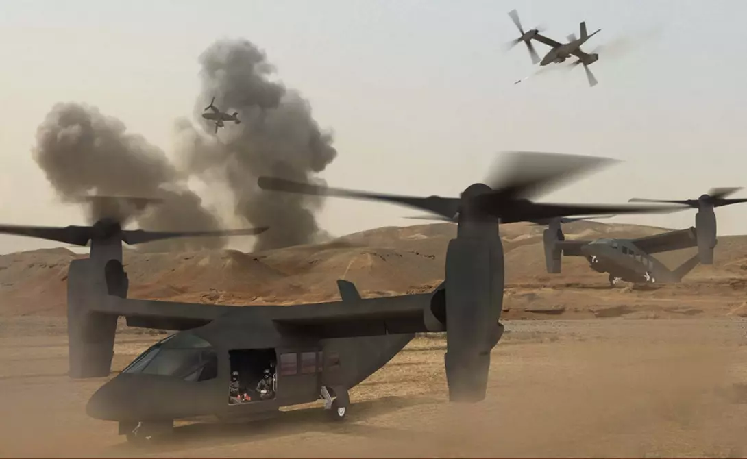 Adopsi model tiltrotor baru sedang berlangsung dalam kerangka program Demonstrator Teknologi Multi-Peran. Ini menyediakan penggantian lengkap armada pesawat tentara pada tahun 2030 - tujuan yang agak ambisius, mengingat keadaan isi hanggar Amerika saat ini.