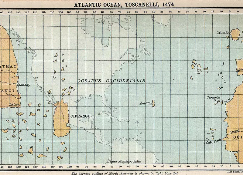 Sehlekehleke sa Antilia Moo: Bophirima ho Hloahloa ea Iberia. Sehlekehleke se seholo se likhutlo li 'ne se le Leoatleng la Atlantic se bontšitsoe limmapeng tsa lekholo la bo15 la lilemo. Ka lekhetlo la pele, naha ea mohlolo e ile ea hlaha portolan ea 'mapa oa limmapa oa Venice Giovanni Pizzigano. Ka kakaretso, ho tsejoa litšoantšo tse 23 tsa litšoantšo tsa Antilia, tseo tsa ho qetela li qalileng ho 1508. Kamora ho sibolloa ha Amerika le ho theoa ha lefats'e la liapole tsa lefats'e, sehlekehleke sena se ile sa qala ho fihla limmapeng hanyane ka hanyane. Lekholong la bo16 la lilemo, sehlekehleke sena se ile sa qala ho amahanngoa le sehlekehleke sa Azores sa San Miguel.