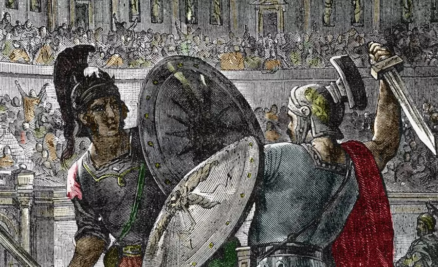 Dieta do loitador Tanto as escolas de elite como as casematas de escravos ofreceron aos gladiadores a mesma dieta, por suposto de calidade. A dieta consistía en proteínas e hidratos de carbono; prohibíase calquera bebida alcohólica. Por suposto, os gladiadores sempre estaban en boa forma, pero moitas veces podían presumir dunha pequena barriga. O exceso de hidratos de carbono axudou ao loitador a acumular esta almofada de graxa como protección adicional contra feridas superficiais.