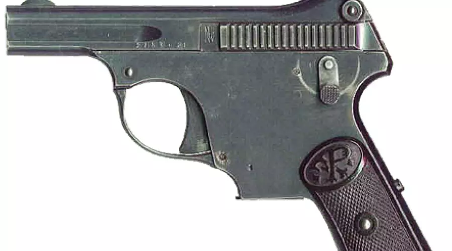 Franz Pfannl Erika 1912 Dan akhirnya, kami memiliki pistol produksi terkecil dalam sejarah. Remah ini menggunakan kartrid kaliber 2,7 mm, memberikan energi moncong sekitar 4 joule. Tidak jelas kepada siapa Franz Pfannl Erika ditujukan, tetapi pada suatu waktu pistol itu populer dan laris manis.