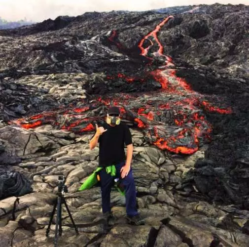 Hot lava covered the camera, but the operator continued shooting