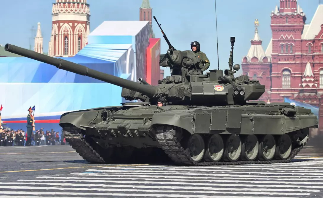 T-90 The newest combat platform, which has proven itself perfectly in field trials. The main weapon of the tank is a smoothbore gun with a caliber of 125 mm, an additional one is a heavy anti-aircraft machine gun with remote control.