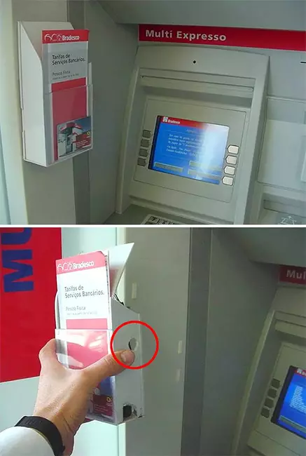 Videokamera Kamerat miniaturë kanë sjellë miliona dollarë për kriminelët. Shikoni me kujdes ATM - asgjë nuk ngatërron? Çdo mbivendosje e çuditshme dhe zgjatje plastike e pazakontë mund ta fshehin videokamerën.