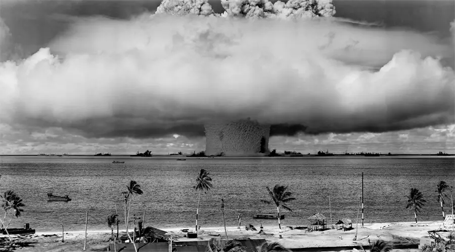 Castle Bravo On March 1, 1954, the largest nuclear weapon was tested on Bikini Atoll. The explosion was three times stronger than the scientists themselves expected. The cloud of radioactive waste was carried away towards the inhabited atolls, and numerous cases of radiation sickness were subsequently recorded among the population.