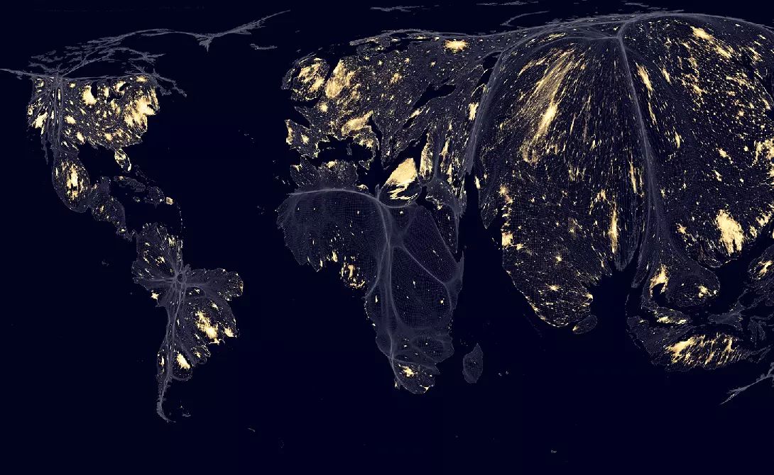 Amashusho ya Nightlife Satellite yerekana uko Isi imeze nijoro. Ahantu harambuye herekana ibikorwa byinshi byabantu nijoro, ubutayu burahagarikwa. Amatara ku ikarita - i Londres, Cairo, cyangwa ku nkombe y'iburasirazuba bwa Amerika - yerekana ahantu abantu bakoresha ingufu cyane.