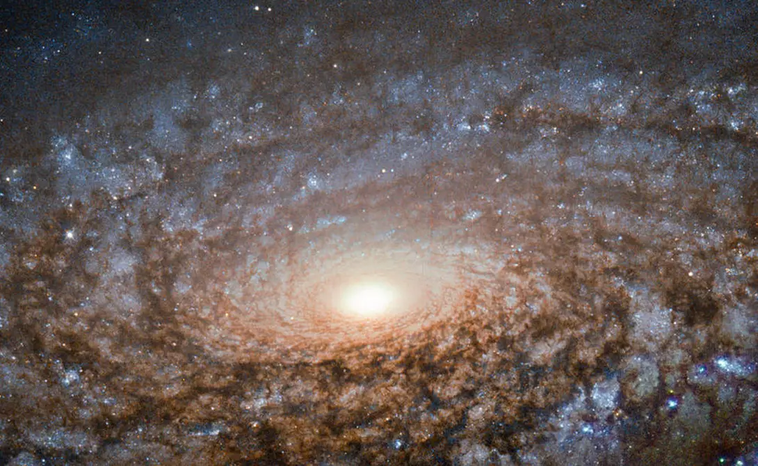 NGC 3521 This flocculated spiral galaxy appears fluffy in this image, with its stars shining through dusty clouds. Although the image appears incredibly clear, the galaxy is actually 40 million light-years from Earth.