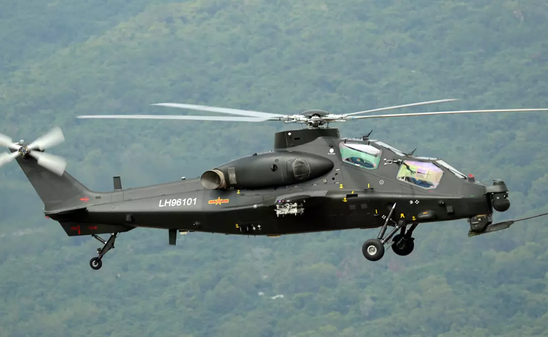 Z-10 China တရုတ် Z-10 Gunship သည်တရုတ်၏ပထမဆုံးအနုမြူတိုက်ခိုက်ရေးရဟတ်ယာဉ်ဖြစ်သည်။ Z-10 သည် A-129 Mangusta နှင့် Rooivalk AH-2 တို့နှင့်တန်းတူညီသည်ဟုယုံကြည်ရသည်။ ရဟတ်ယာဉ်ကိုယ်ထည်သည်ကျဉ်းမြောင်းသောကိုယ်ထည်ပါ ၀ င်သော Gunship ပုံစံတပ်ဆင်ထားသည်။ Z-10 တွင် ၃၀ မီလီမီတာအမြောက်များတပ်ဆင်ထားပြီး HJ-9 သို့မဟုတ် HJ-10 anti-tank ဒုံးကျည် ၁၀ လုံးတပ်ဆင်ထားသည်။