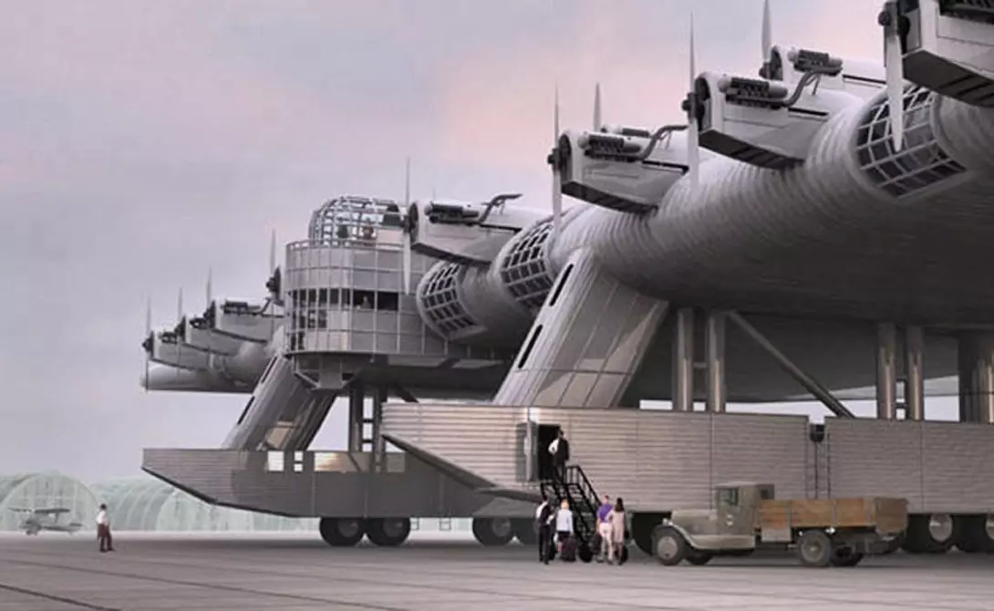 K-7 El proyecto de este dinosaurio fue desarrollado personalmente por un ex piloto militar, Konstantin Kalinin. El diseño de la aeronave era bastante poco ortodoxo, con un pequeño fuselaje central y alas gigantes y gruesas. El K-7 podría llevar una tripulación de 19, junto con 16 toneladas de municiones y 120 paracaidistas alojados en alas gigantes. El primer y único prototipo realizó 7 vuelos de prueba, el último de los cuales terminó en un terrible accidente que costó dos docenas de vidas.