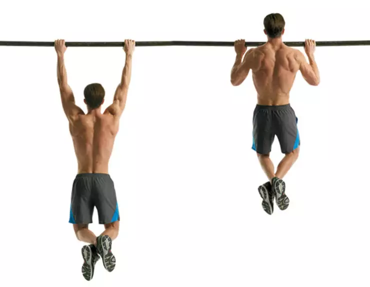 Pull-ups de gran agarre Non podes prescindir de pull-ups. Este exercicio implica os músculos latissimus dorsi: este adestramento permitirache ser máis delgado incluso para aqueles que, desde a infancia, non puideron derrotar a mala postura. O principal que hai que recordar: a repetición faise lentamente, con control en todas as etapas; adherencia correcta: lixeiramente máis ancha que os ombros; descansa entre conxuntos: non máis de corenta segundos.