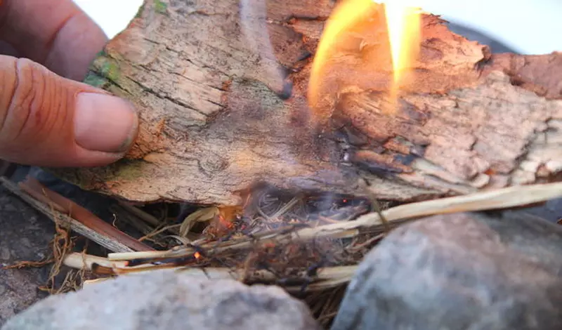 Wy rôlje katoenwol Vata is geweldig foar it oanstekken, om't it heul flammich is - jo kinne sûnder wedstriden dwaan. Meitsje in strakke rol watte en rol it krêftich oer it hout. By ferwaarming wurdt it poreuze materiaal verzadigd mei soerstof, in katalysator foar de oksidaasjereaksje, en wriuwing tsjin hout feroarsaket in tanimming fan temperatuer.