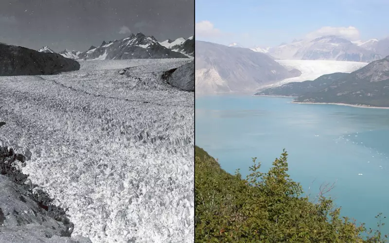 Melting Muir Alaska Glacier Tauagavale: 1941 Taumatau: 2004