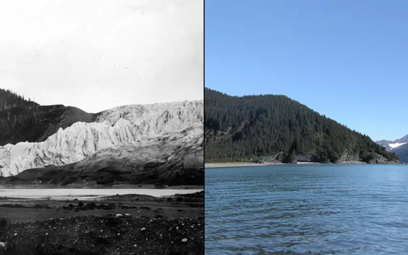 Melting McCarthy Glacier Alaska Tauagavale: Iulai 1909 Taumatau: Iulai 2004