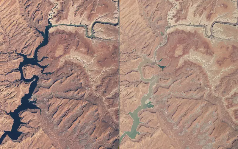 Raso dos rios Arizona e Utah Esquerda: março de 1999 Direita: maio de 2014